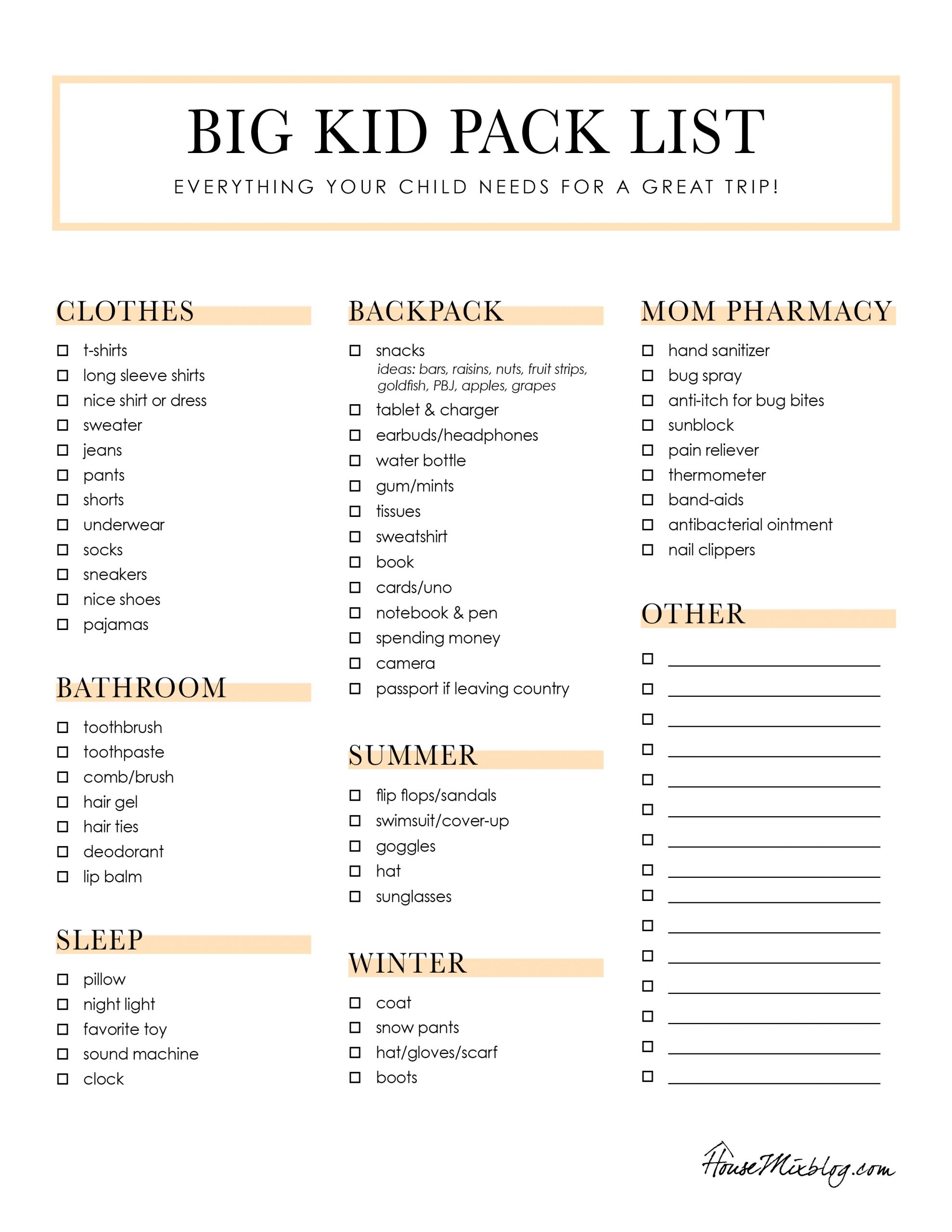 Printable Vacation Packing List - Mom Printable
