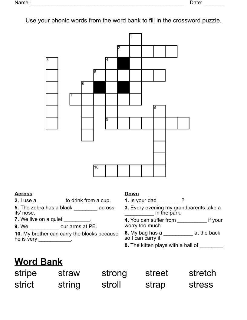 Crossword Puzzles With Word Bank Printable - Mom Printable